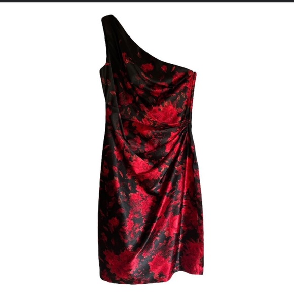 Cache | Dresses | Cach One Shoulder Zip Side Floral Print Satin Dress ...